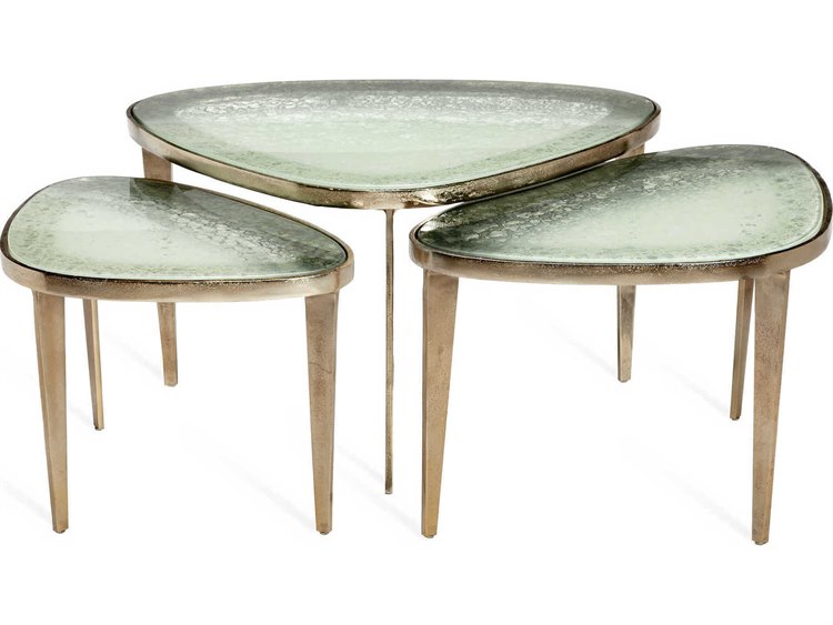 Interlude Home Glass Grey Sky Champagne Brass End Table | IL118132