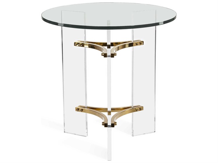 Interlude Home Tamara Round Glass Clear Polished Brass End Table | IL128158