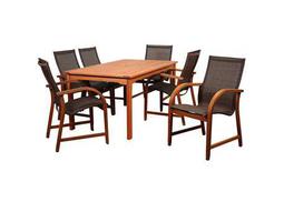 International Home Miami Amazonia Bahamas 7 Piece Eucalyptus Rectangular Patio Dining Set with Brown Sling Chair IMBT3616MANHABR