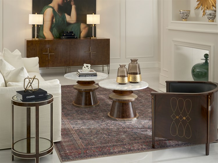 Jonathan Charles Jacques Round Mirror Brown Mahogany End Table ...