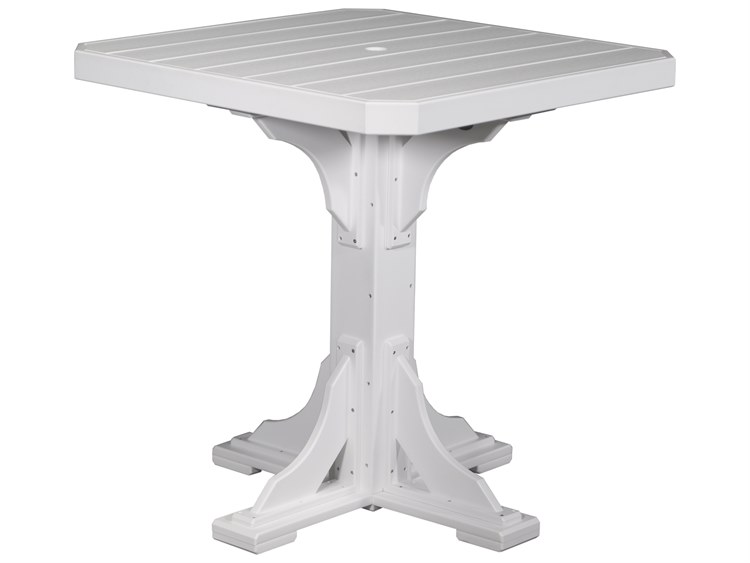 LuxCraft Recycled Plastic Square Outdoor Bar Height Table with Umbrella ...
