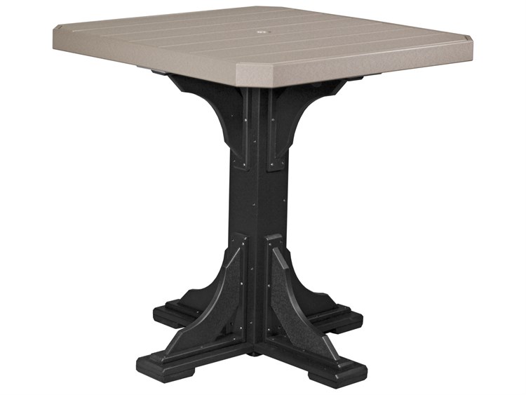 LuxCraft Recycled Plastic Square Outdoor Bar Height Table with Umbrella ...
