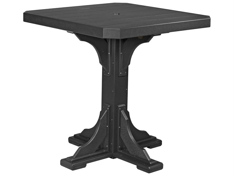 LuxCraft Recycled Plastic Square Outdoor Bar Height Table with Umbrella ...
