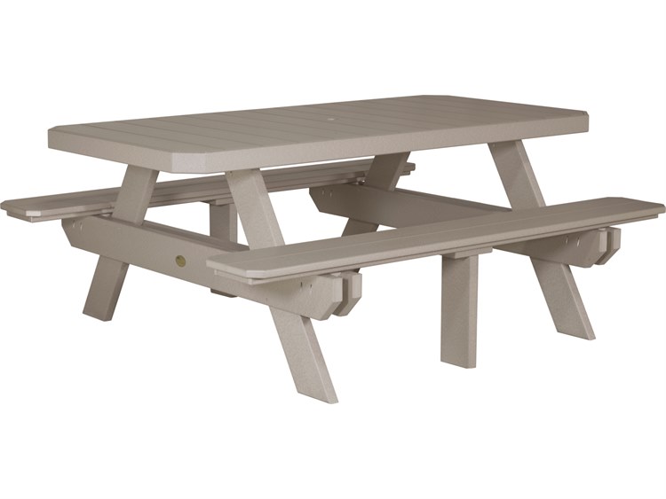 LuxCraft Recycled Plastic Rectangular Patio Picnic Table with Umbrella ...