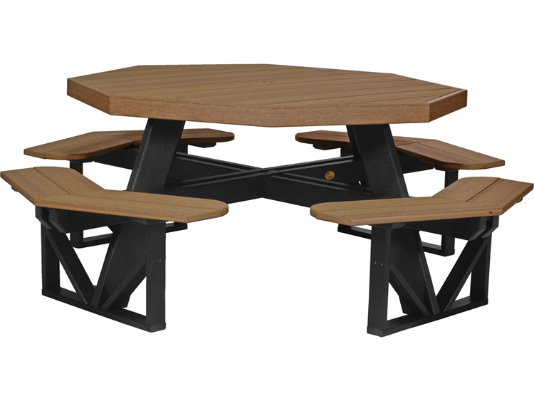 LuxCraft Recycled Plastic Octagon Outdoor Picnic Table with Umbrella ...