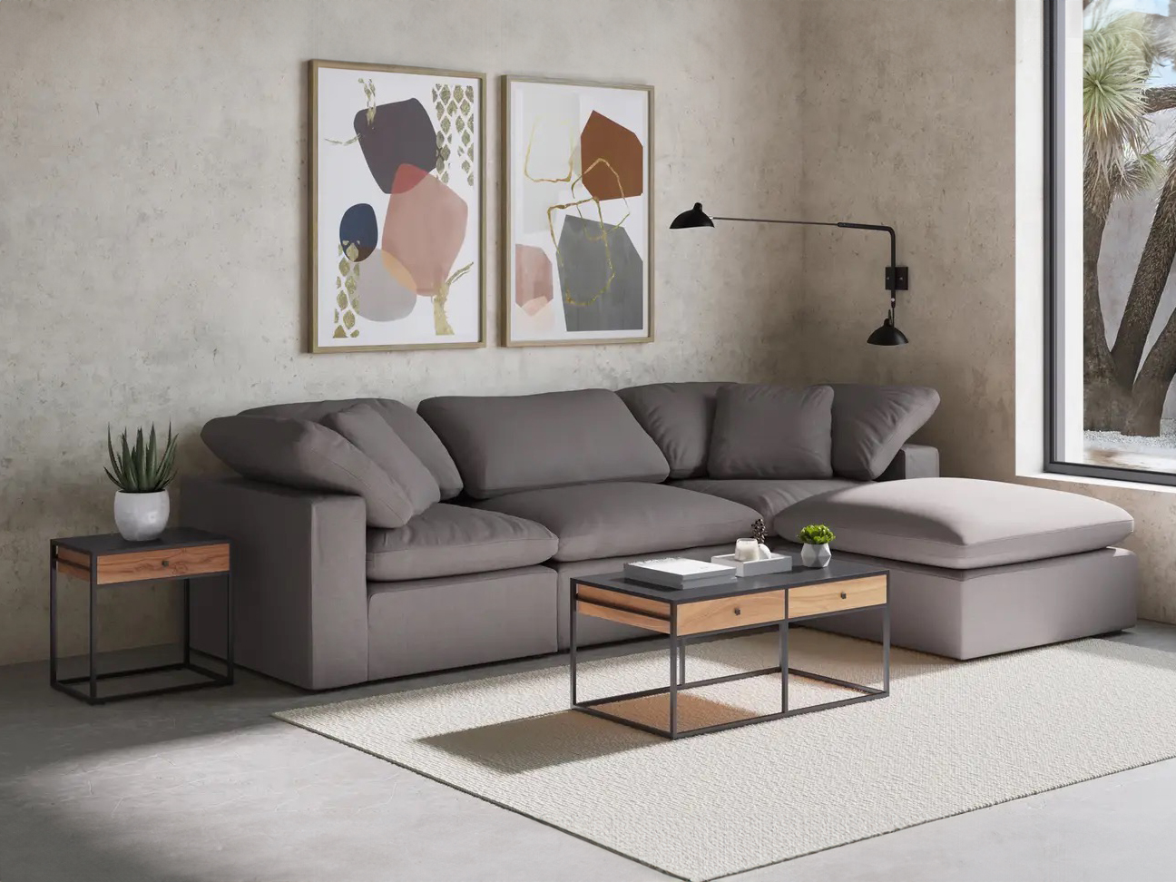 Moe's Home Terra Gray Upholstered Sectional Sofa | METERRA