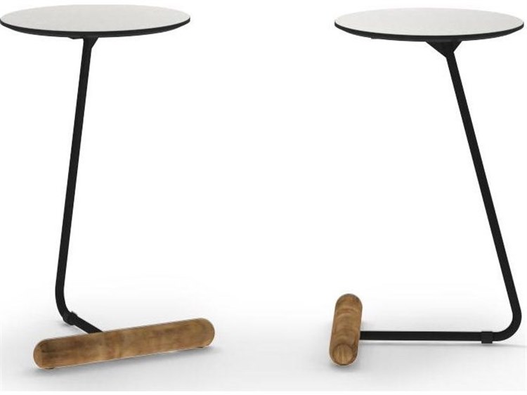 MamaGreen Daisy Steel Teak Round HPL Top C Outdoor End Table | MMGDAI45