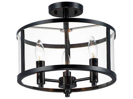 Maxim Lighting Sentinel 3-Light Black Drum Semi Flush Mount | MX25250CLBK