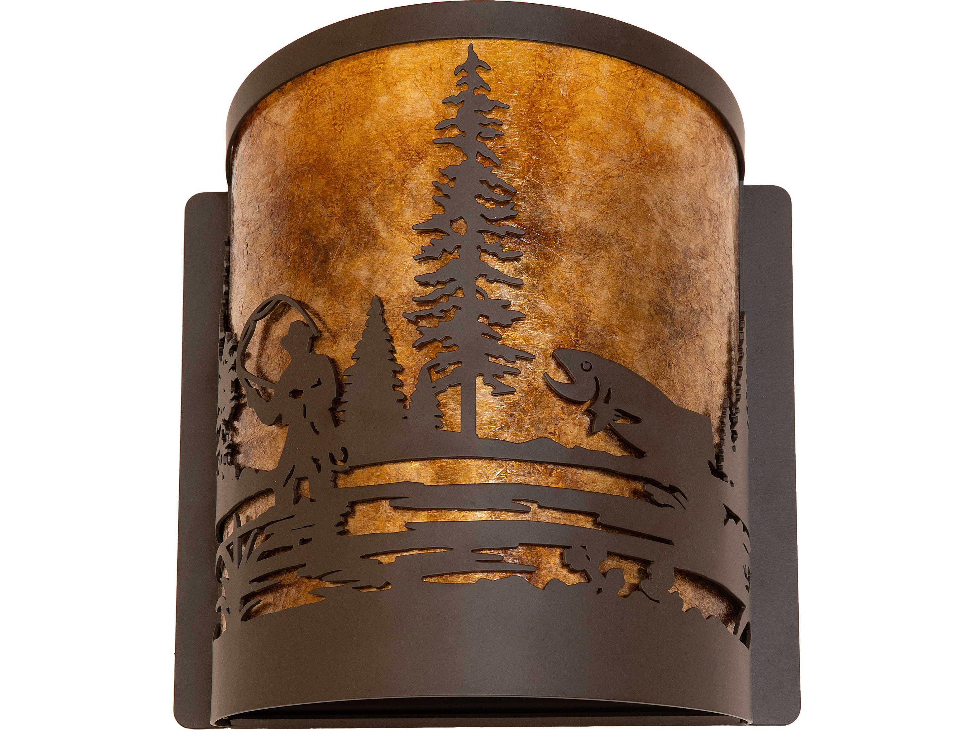 Meyda Fly Fishing 1-Light Amber Mica Bronze Traditional Wall Sconce ...