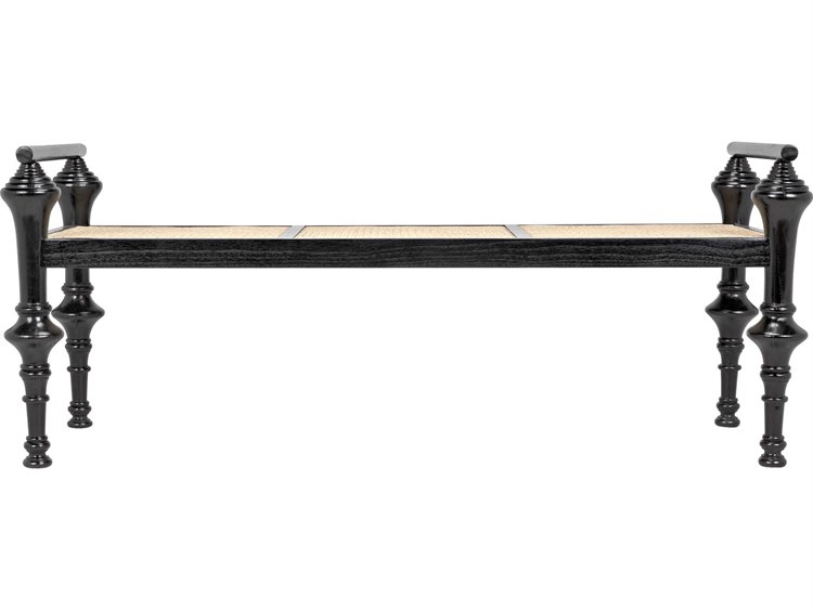 Noir Caning Charcoal Black Brown Accent Bench | NOIAE93CHB