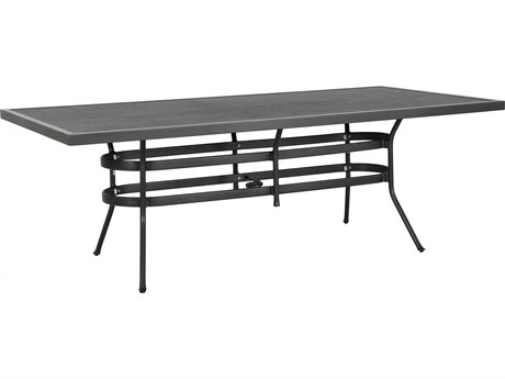 Tropitone Amici Aluminum 96''W x 42''D Rectangular KD Dining Table with Umbrella Hole | TP691896U28