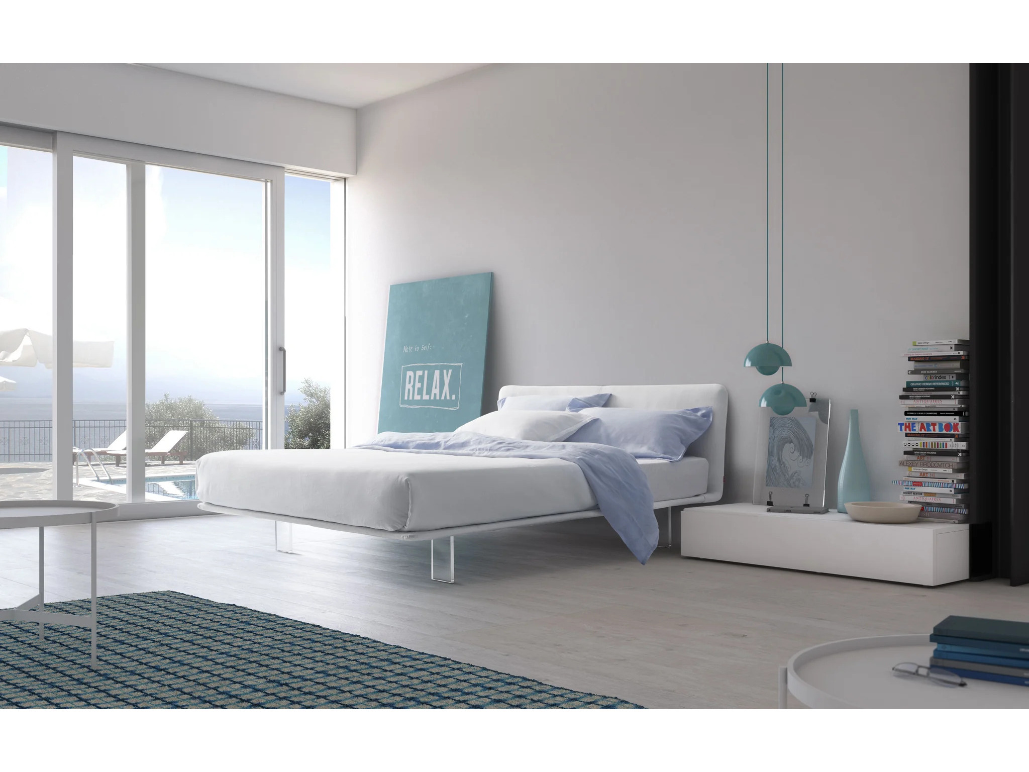 Pianca Filo Up King Size Bed 78" White Artepelle Eco Leather/Plexiglass ...