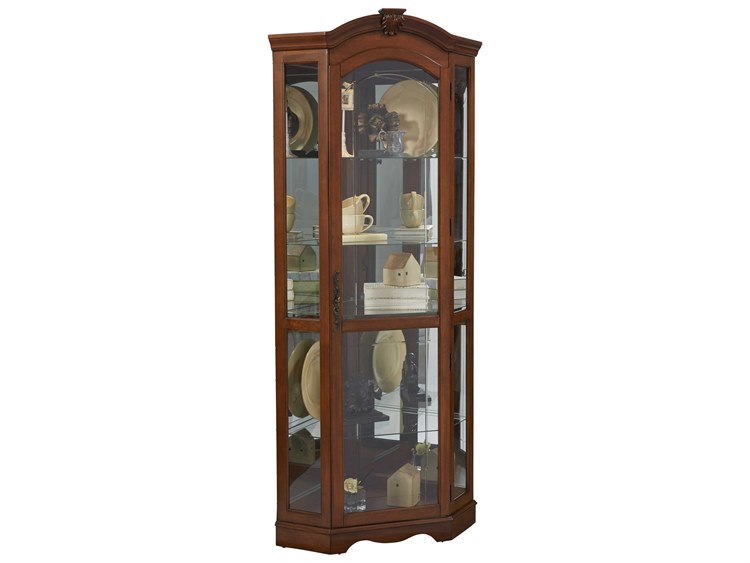 Pulaski Hardwood Warm Cherry Brown Mirrored Corner Curio Display ...