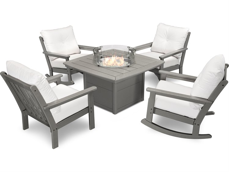 Polywood® Vineyard Recycled Plastic 5 Piece Deep Seating Firepit