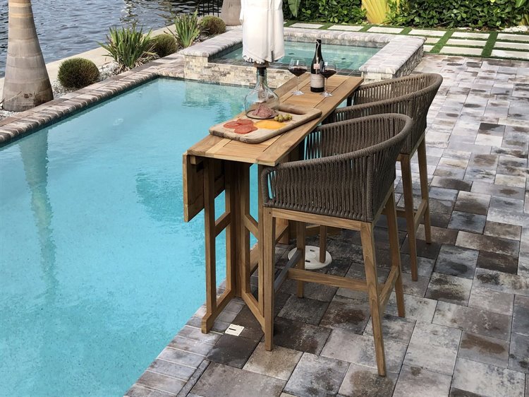 Royal Teak Collection Classic Drop Leaf Rectangular Outdoor Patio Bar ...