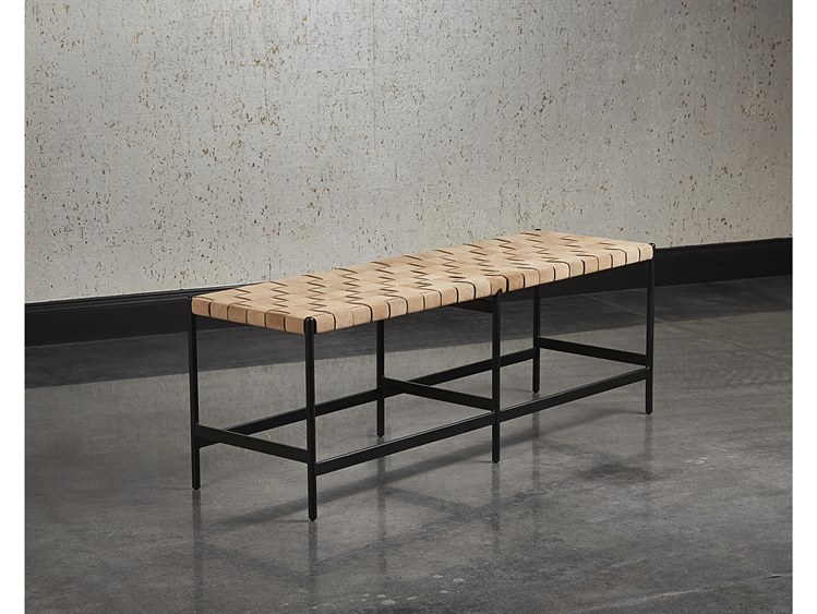 Sunpan Omari Light Tan Black Leather Accent Bench | SPN104916