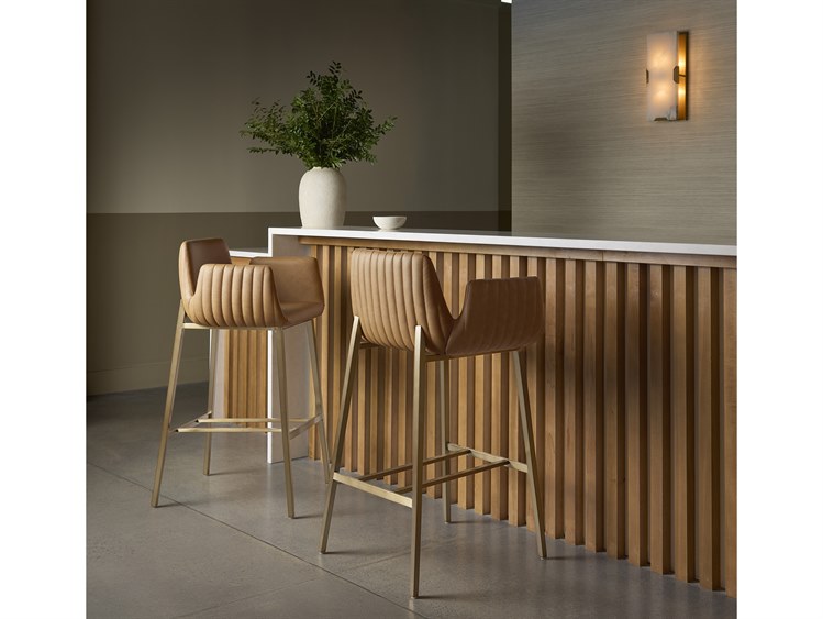 Sunpan Ikon Gold Faux Leather Bar Stool | SPN111123