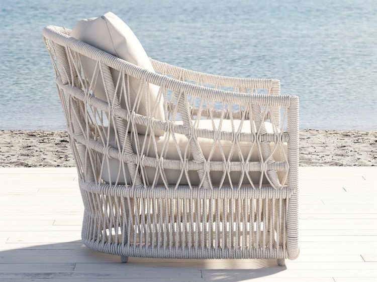 Sunset West Dana Wicker Cushion Patio Lounge Chair in Linen Canvas with ...