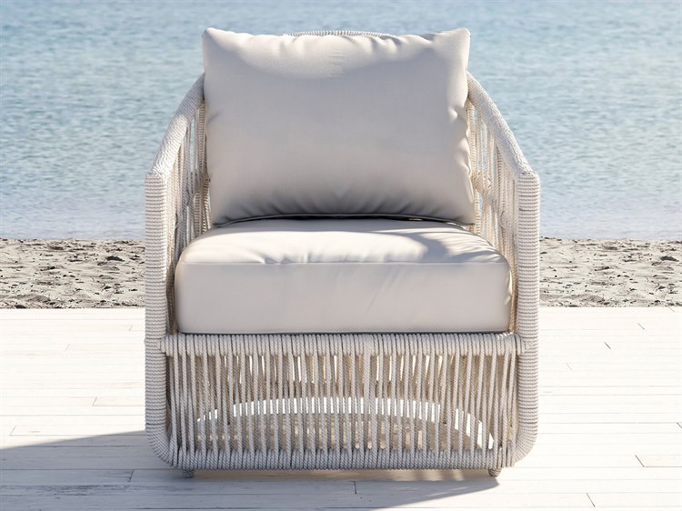 Sunset West Dana Wicker Cushion Patio Lounge Chair in Linen Canvas with ...