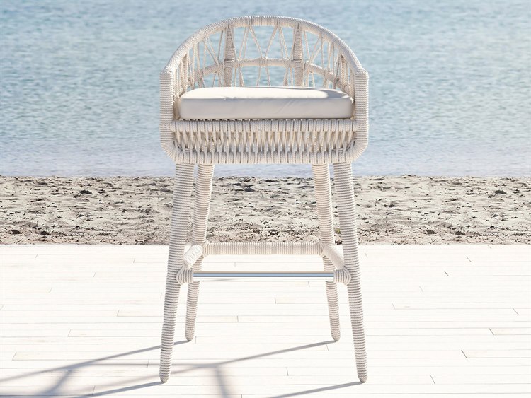 Sunset West Dana Wicker Cushion Outdoor Bar Stool in Linen Canvas with ...