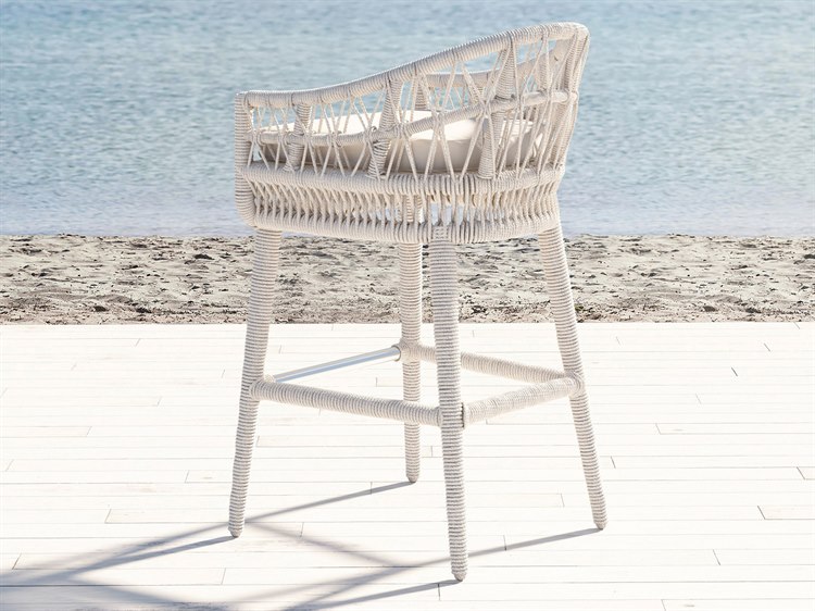 Sunset West Dana Wicker Cushion Outdoor Bar Stool in Linen Canvas with ...