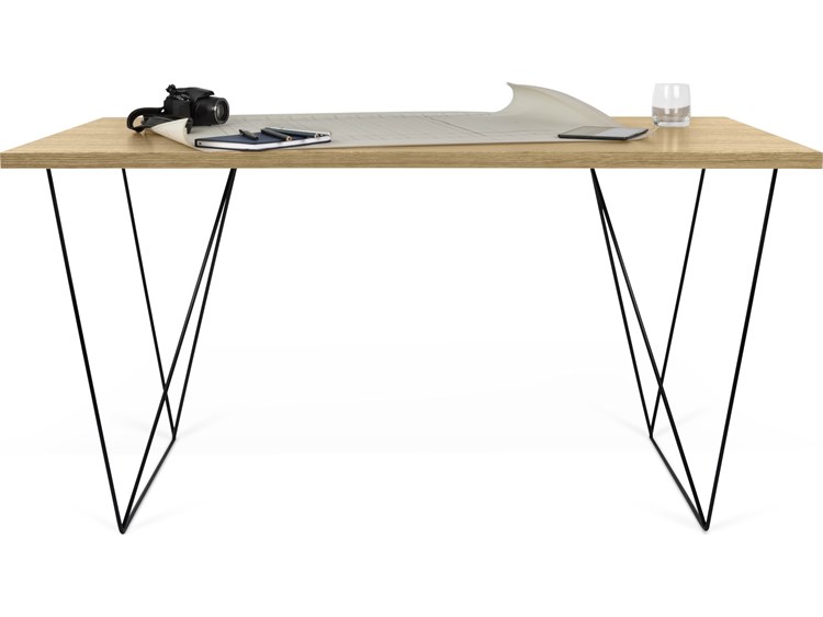 TemaHome Flow Oak Black Lacquered Steel Wood Computer Desk | TEM9500053221
