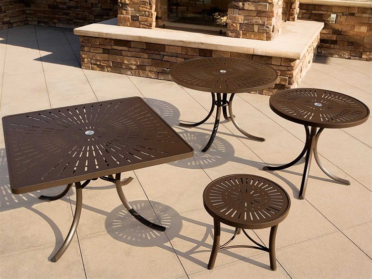Tropitone La Stratta Aluminum Square Patio Dining Table with Umbrella ...