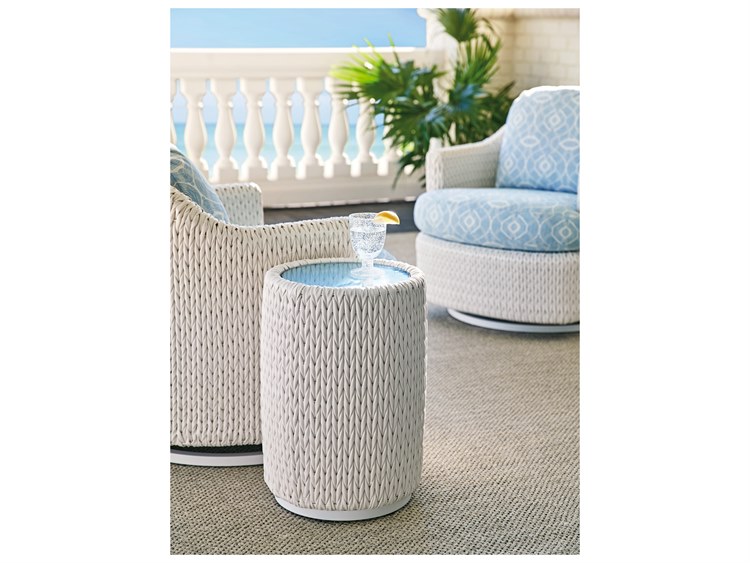 Tommy Bahama Outdoor Ocean Breeze Promenade Aluminum Wicker Round Glass ...
