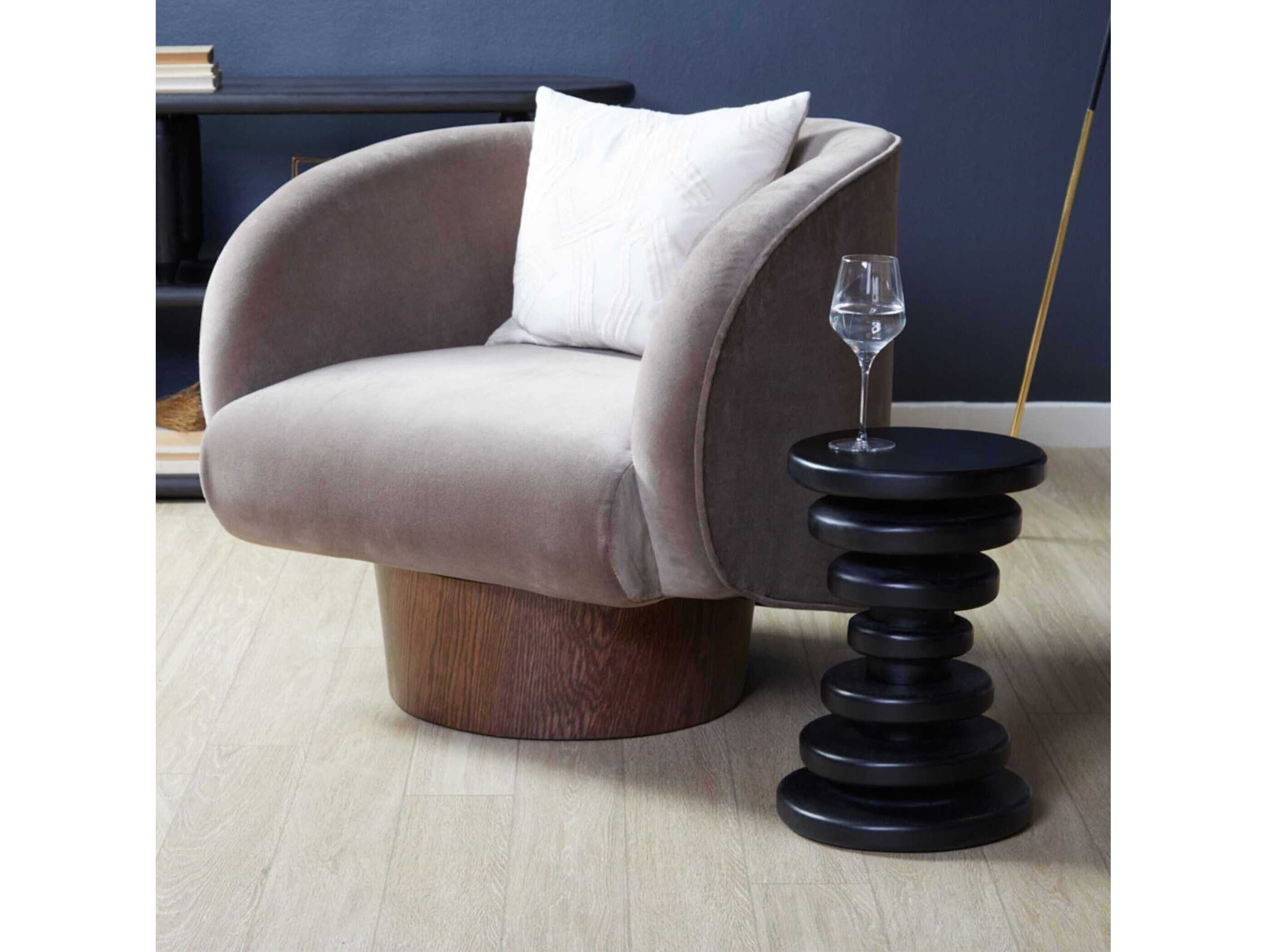 Union Home Strata Round Wood Charcoal End Table | UNHLVR00556