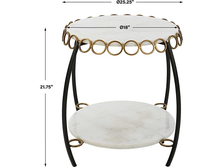 Uttermost Chainlink Round Marble Matte Black White End Table | UT22974