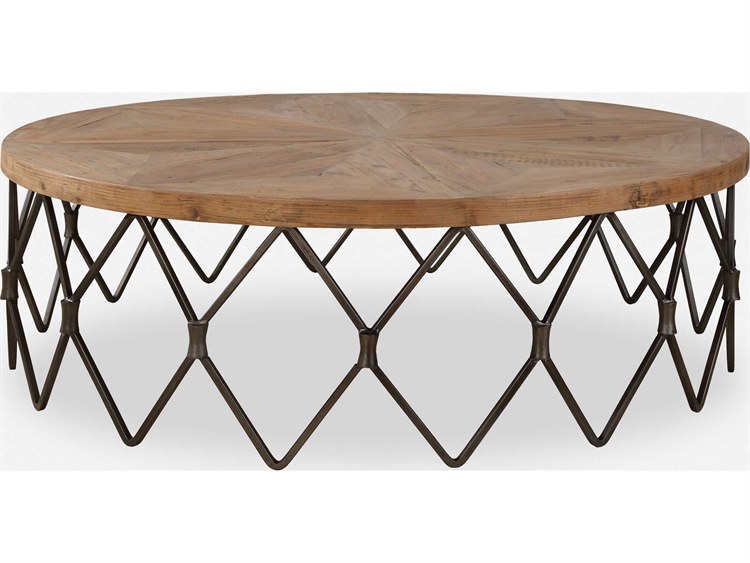 Uttermost Chain Reaction Round Wood Natural Aged Iron Coffee Table ...