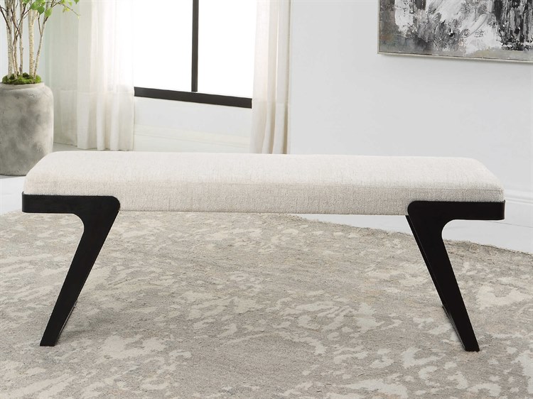 Uttermost 53" White Aged Black Fabric Upholstered Accent Bench | UT23758
