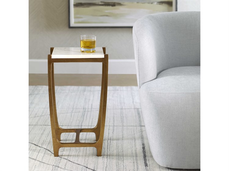 Uttermost Affinity Square Marble Antique Gold End Table | UT24995