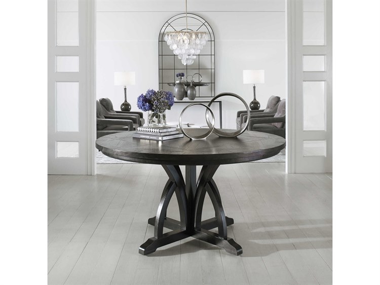 Uttermost Maiva Round Wood Weathered Black Dining Table | UT25861
