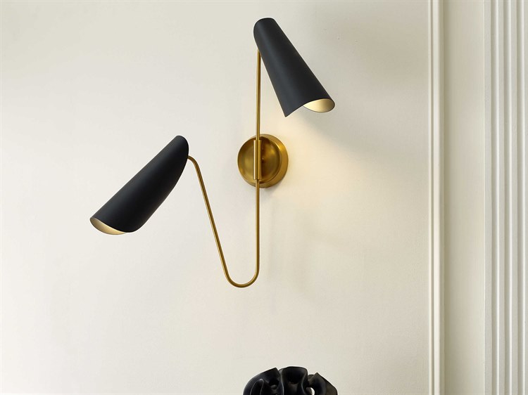 Visual Comfort Studio Tresa 2-Light Midnight Black Burnished Brass Wall Sconce | VCSAEW1002BBSMBK
