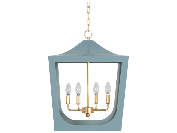 Worlds Away 4-Light Light Blue Powder Coat Gold Leaf Candelabra Lantern ...