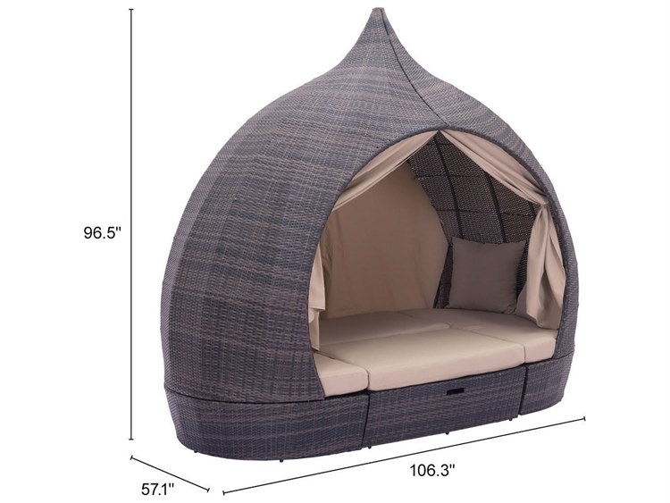 Zuo Outdoor Majorca Aluminum Polyethylene Daybed in Brown & Beige ...