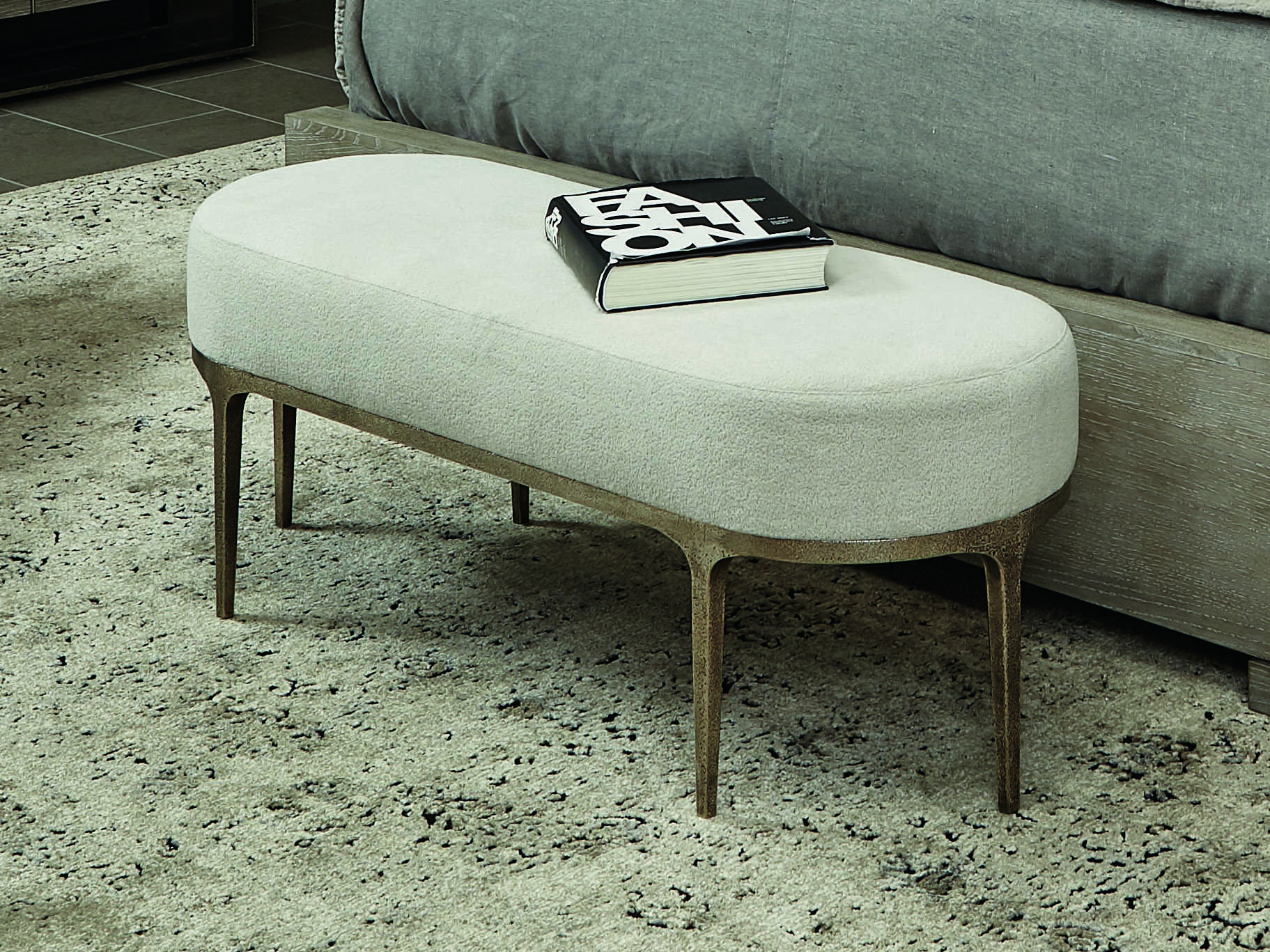 Bernhardt Linea 52" Textured Graphite Metal Gray Fabric Upholstered Accent Bench | BH384508