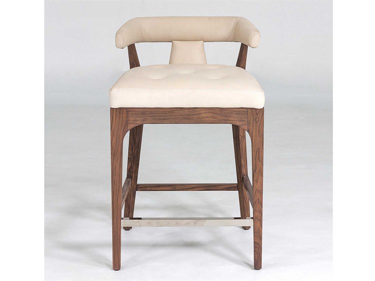 Global Views Leather Walnut Wood Ivory Marble Natural Counter Stool ...