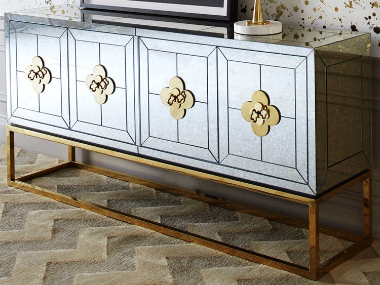 Jonathan Adler Delphine 64" Antiqued Mirror Brass Credenza Sideboard ...