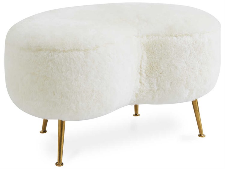 Jonathan Adler Ether White Brass Gold Upholstered Ottoman | JON29314