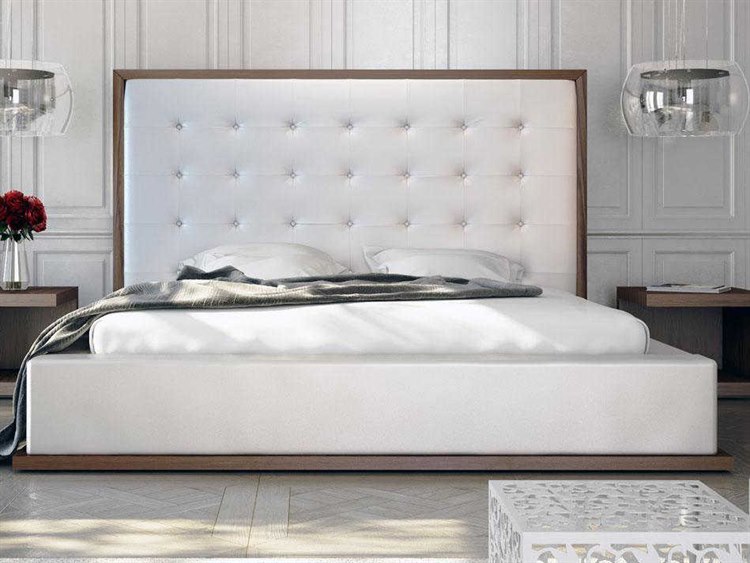 Modloft Ludlow White Eco Leather and Walnut California King Platform ...