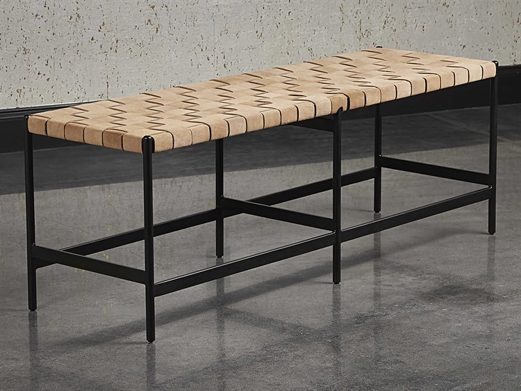 Sunpan Omari Light Tan Black Leather Accent Bench | SPN104916