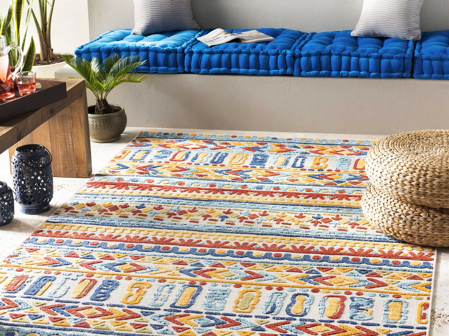 Surya Big Sur Aqua / Mustard / Taupe Rectangular Area Rug | SYBSR2314REC