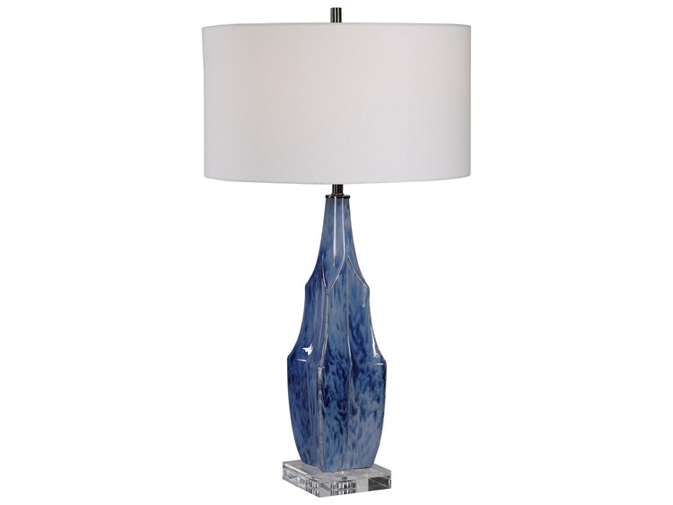 Uttermost Everard Crystal Indigo Blue Round Drum Shade Buffet Lamp ...