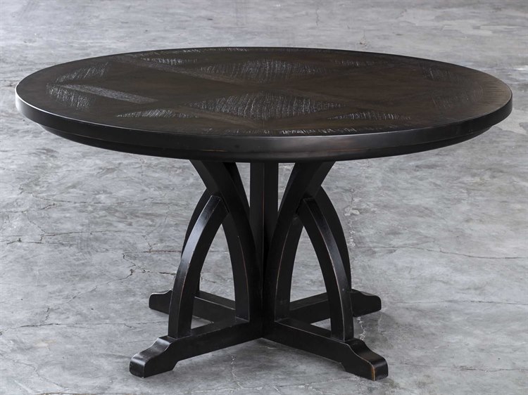 Uttermost Maiva Round Wood Weathered Black Dining Table | UT25861