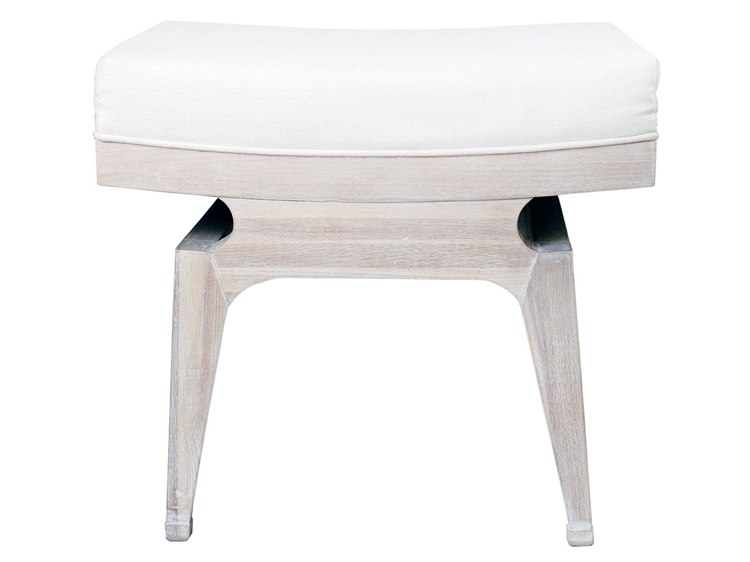 Worlds Away Cerused Oak White Linen Upholstered Accent Stool | WAFERGIECO